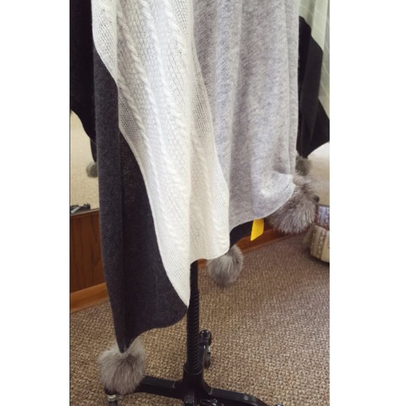 Mitchie's | Accessories | Wool Cashmere Blend Shawl With Fox Poms ...